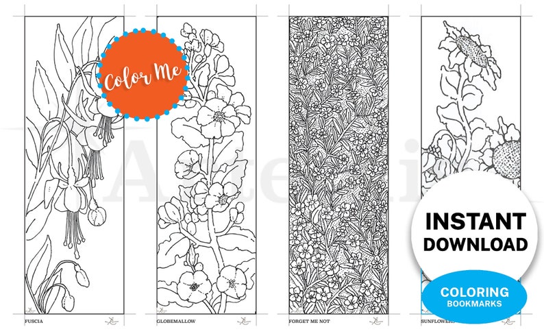 Bundle of Bookmarks - Color Your Own Printable Bookmarks, Four Sets of ...