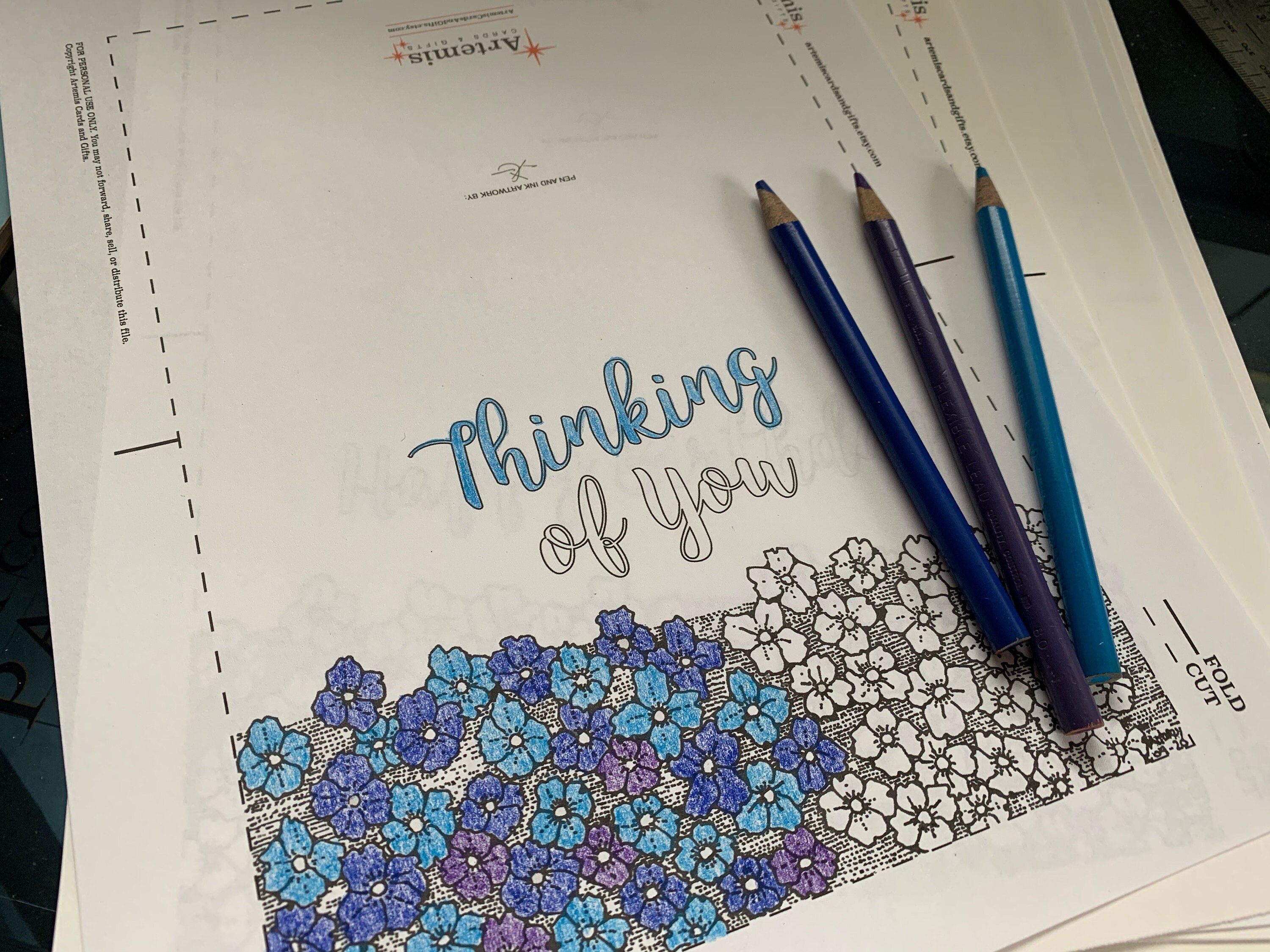Printable Coloring Forget Me Not Thinking of You Card - Make Your Own ...