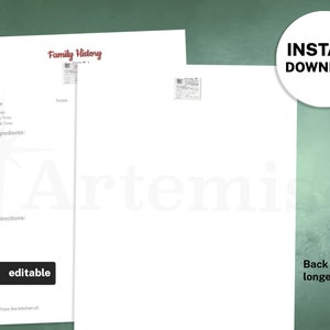 Recipe Sheet Family History Recipe Template, EDITABLE Recipe Book and ...