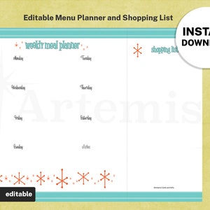 Weekly Meal Planner Shopping List Template, Digital Food Planner ...