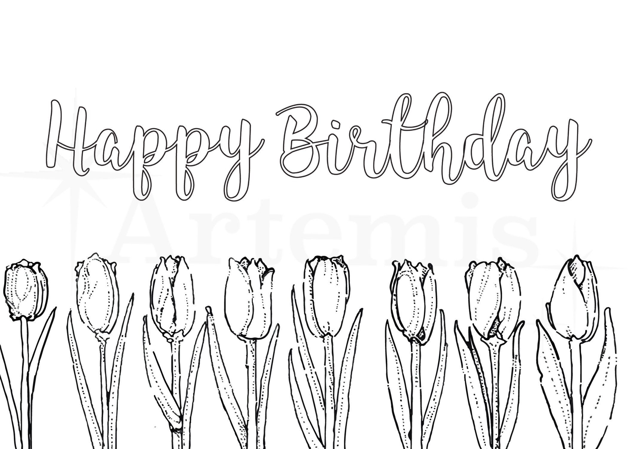 Printable Coloring Birthday Tulip Card - Make Your Own Cards at Home ...