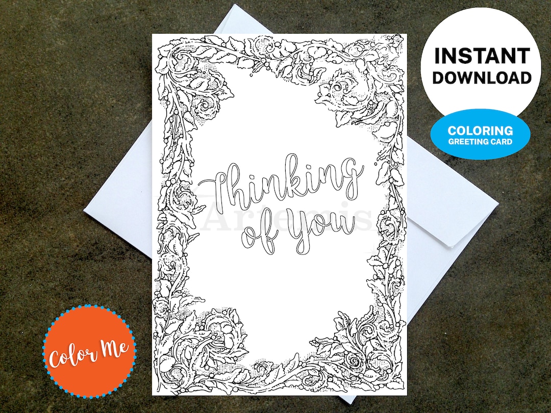 Printable "thinking of You" Coloring Card – Floral DIY Card (digital ...