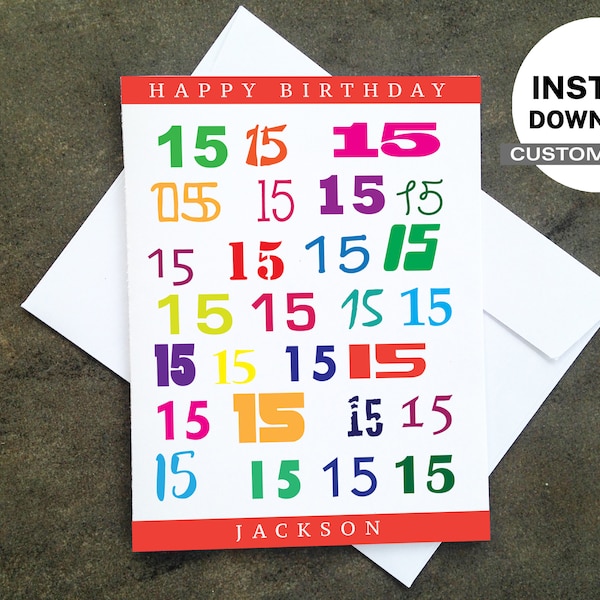15 Year Old Birthday Card Download - Etsy