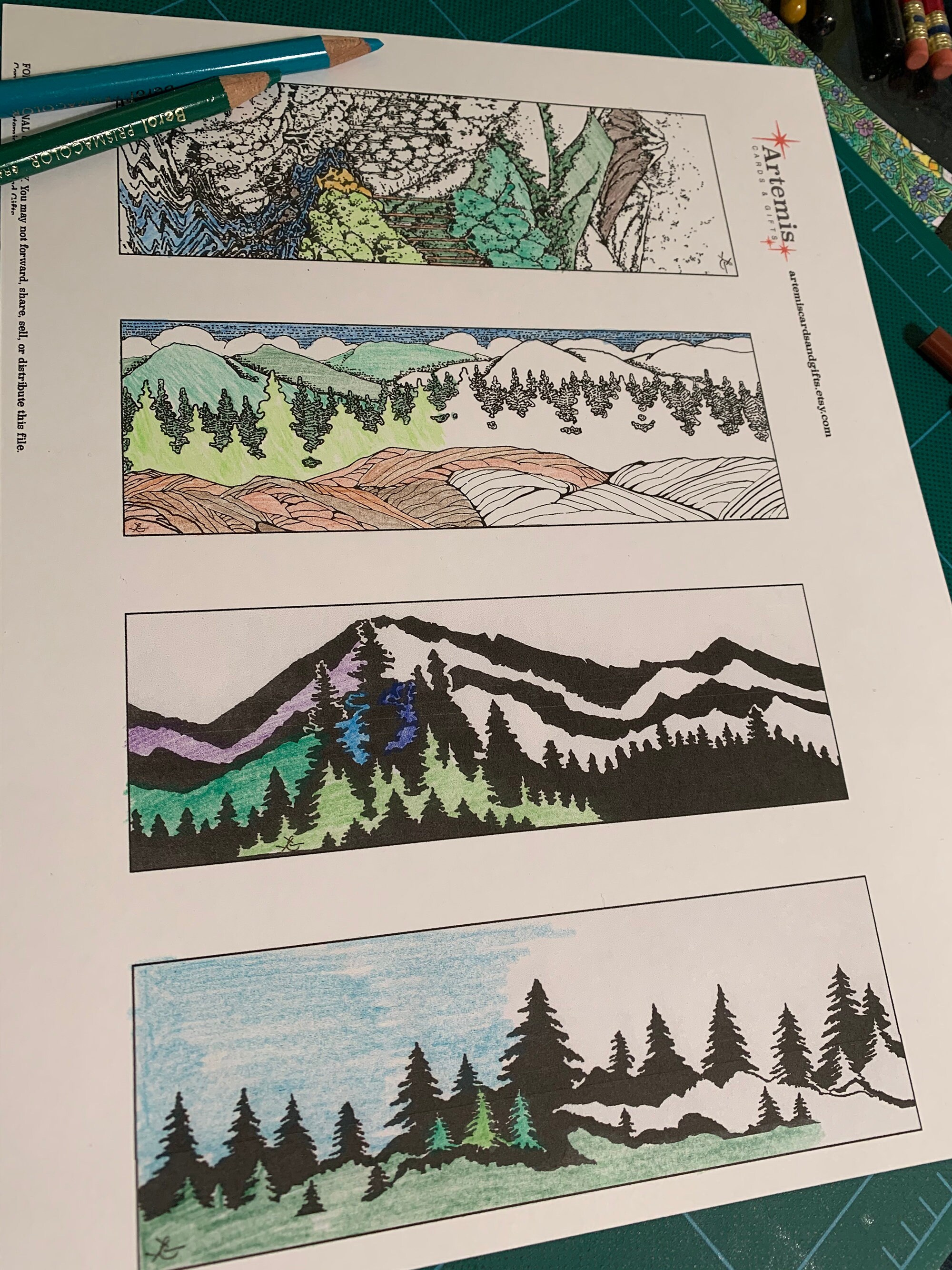 Color Your Own Printable Bookmarks, Mountain Horizon Hand Drawn, Set of ...