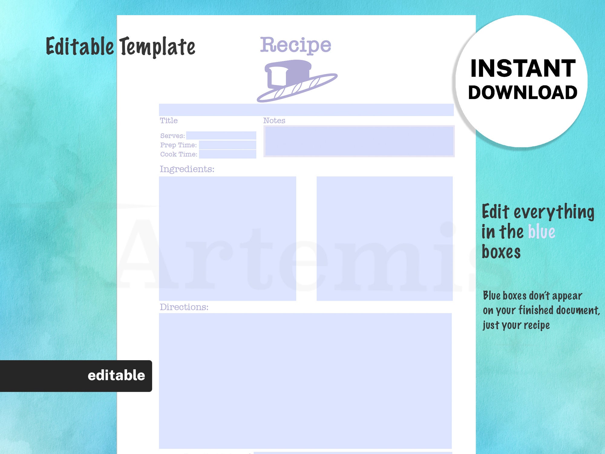 Recipe Sheet Bread Template, EDITABLE Recipe Book and Binder Template ...