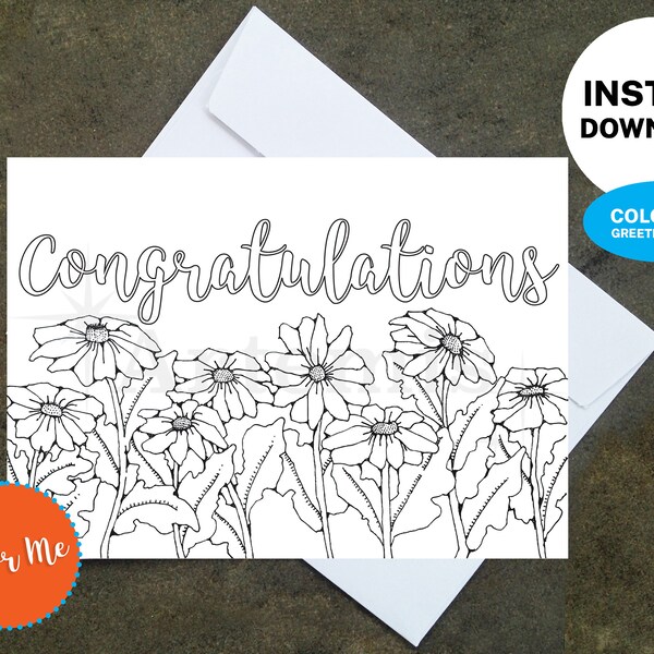 Congratulations Coloring Card - Etsy