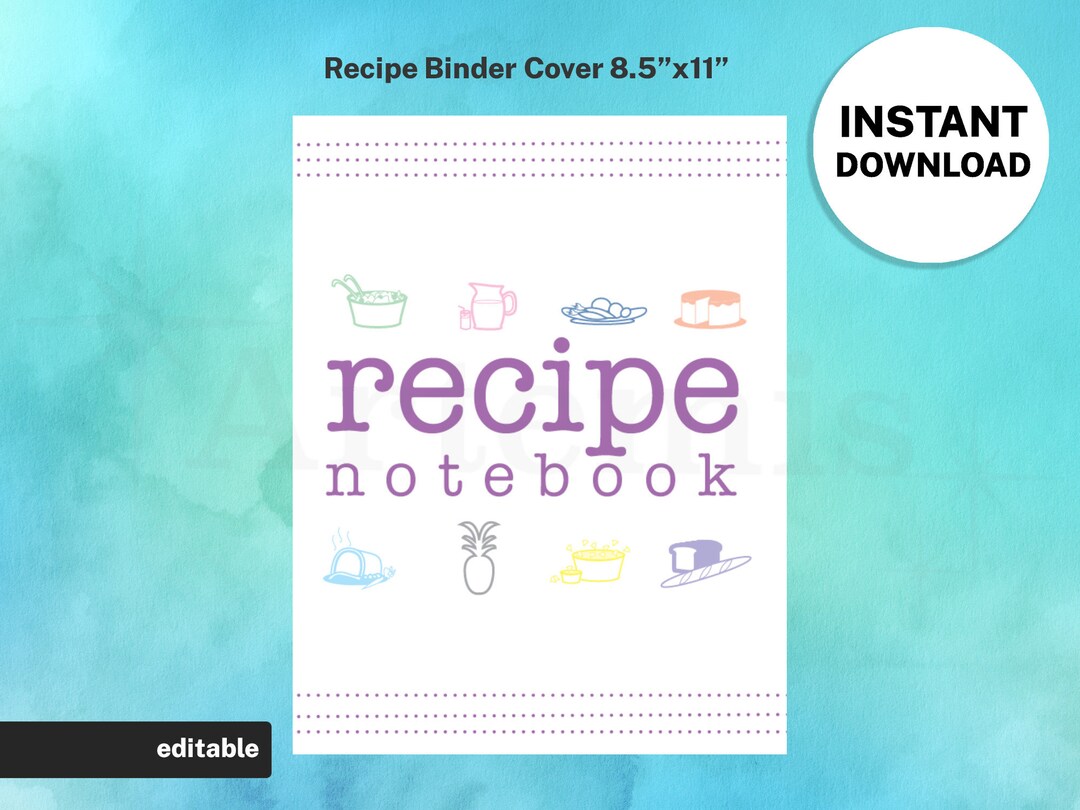 Editable Recipe Binder Cover, 8.5x11 Cookbook Template (digital ...