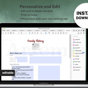Recipe Sheet Family History Recipe Template, EDITABLE Recipe Book and ...