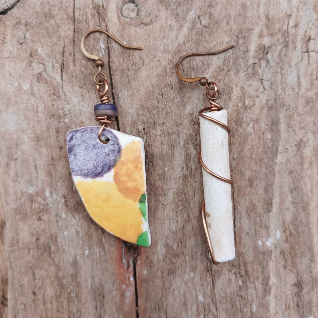 Handmade Pottery and Clay Pipe Stem Earrings Combined With Bead and ...