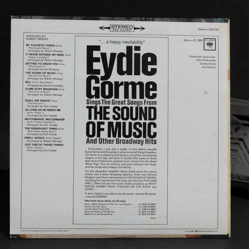 EYDIE GORME Sings Great Songs From the Sound of Music & Other Broadway ...