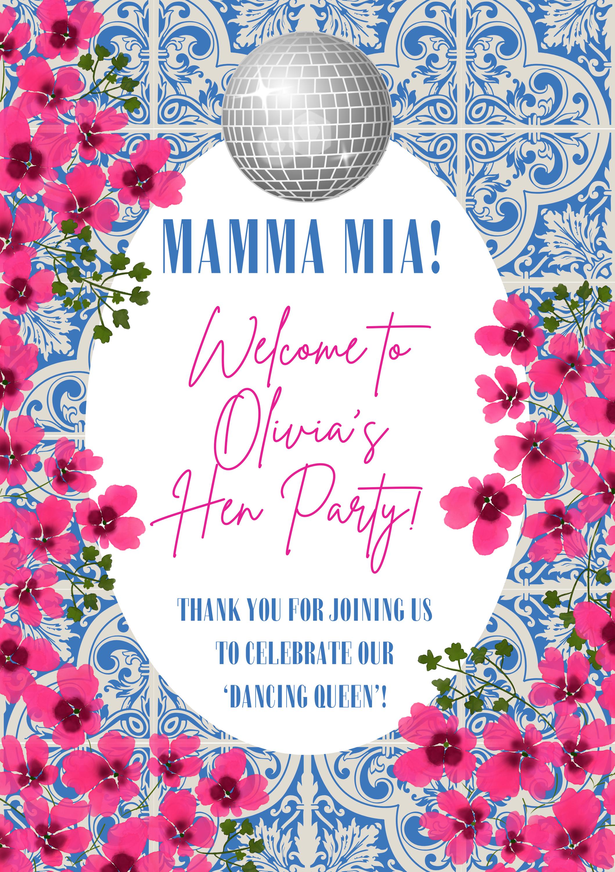 Mamma Mia Hen Party Welcome Sign | Editable Bachelorette Party Sign ...