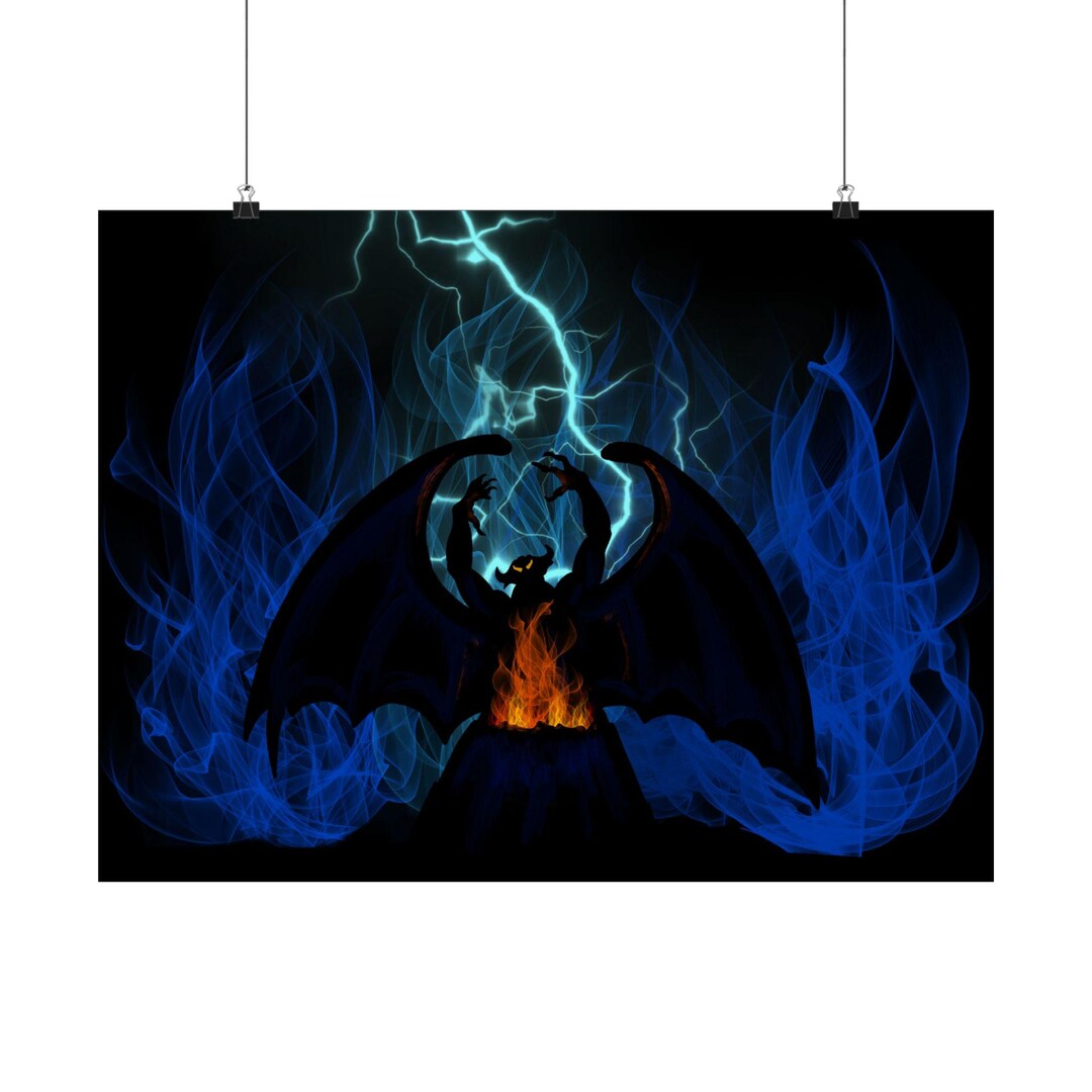 Chernabog From Fantasia Satin Poster, Blue Flames Decor Wall Print ...