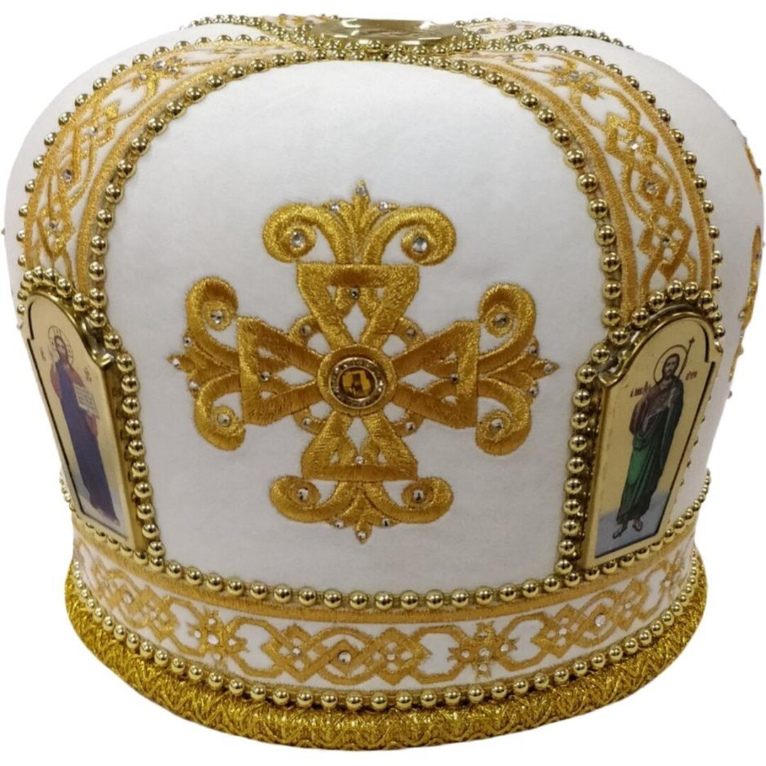 Priest White-gold Miter Cross | High-quality Velvet Fabric Miter ...