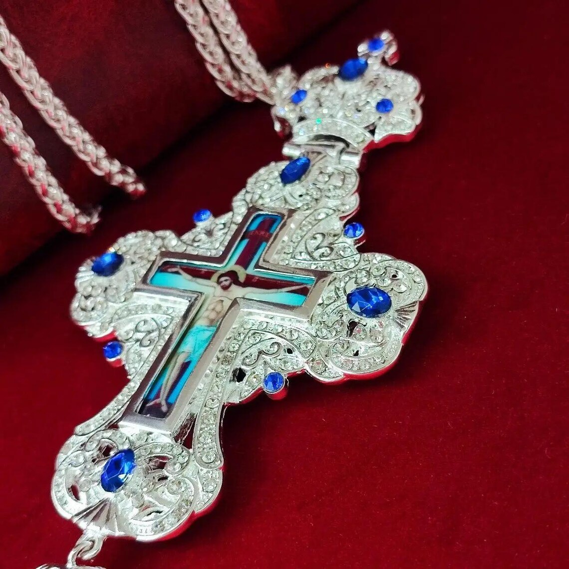 Priest Award Metal Pectoral Blue Stone Cross With Stones | Crucifixion ...