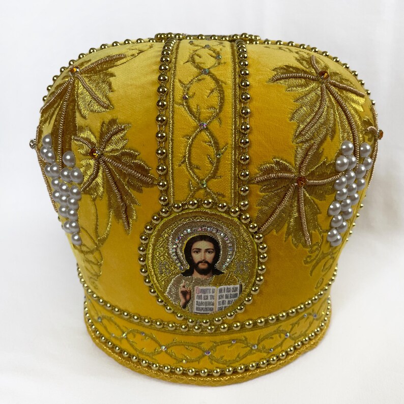 Mitra amarilla de sacerdote / Mitra de terciopelo de alta calidad ...