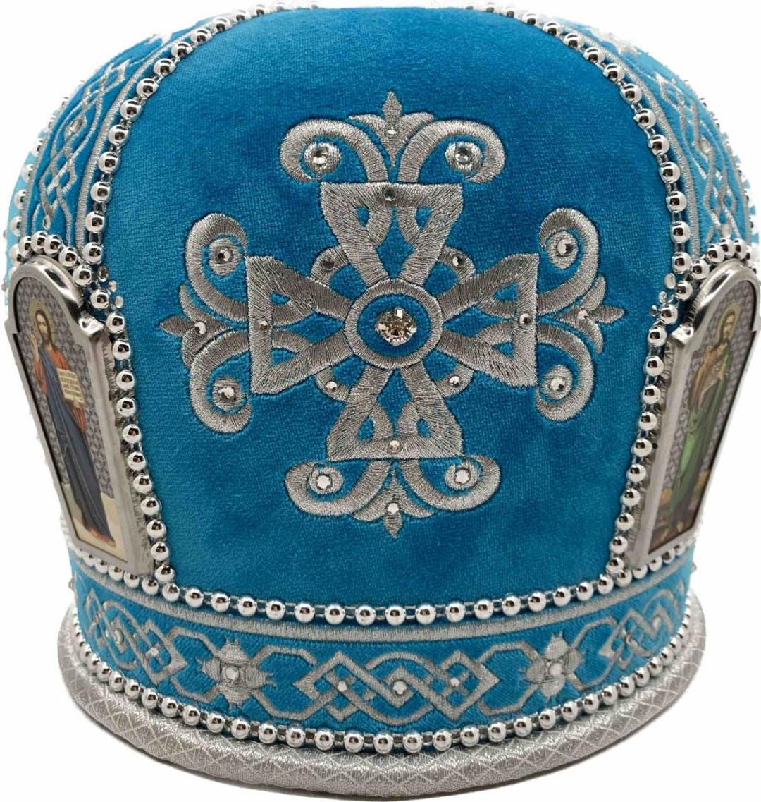 Priest Silver-miter Cross | Quality Velvet Fabric Miter | Decorated ...