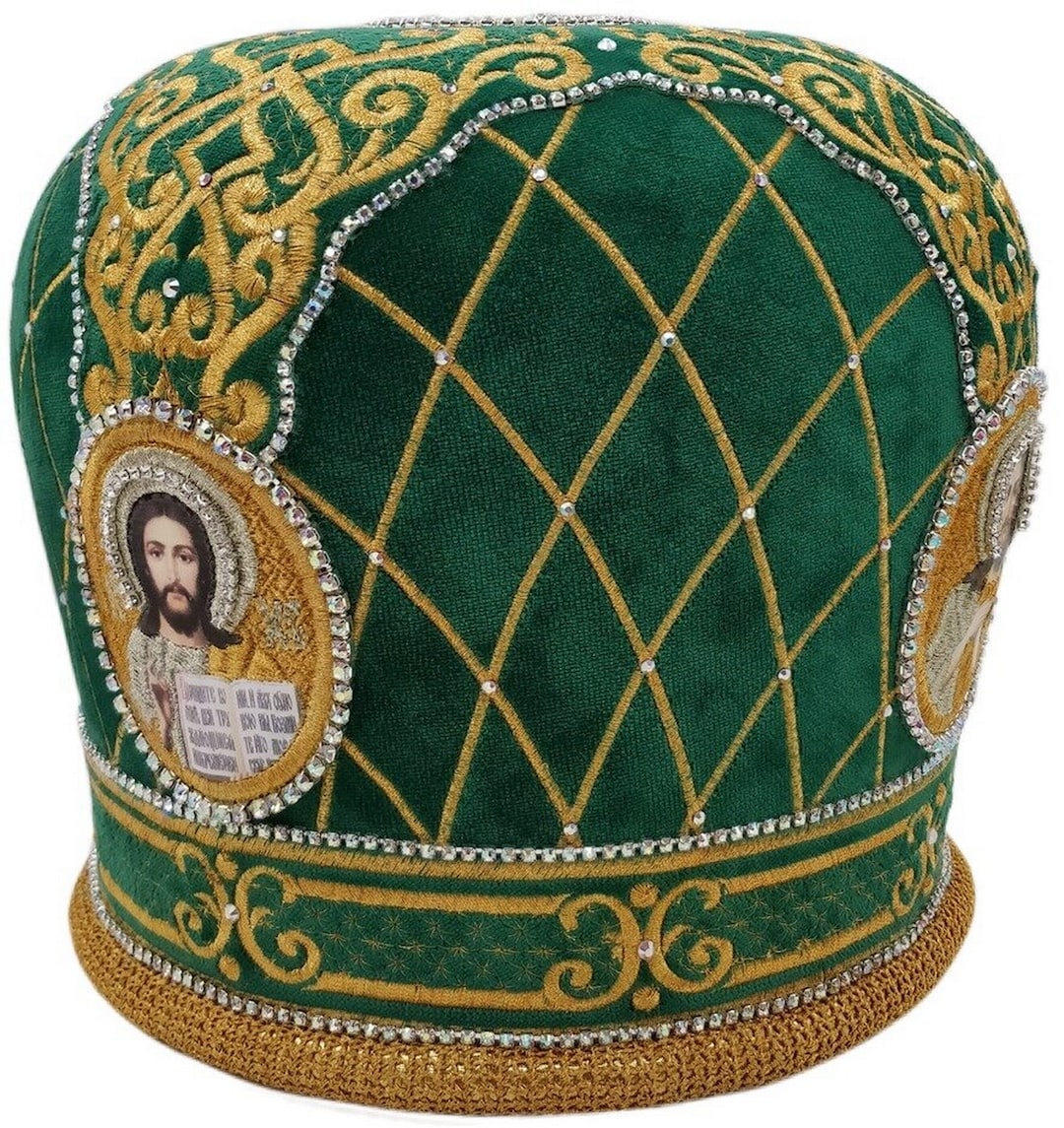 Priest Green-gold Miter | High-quality Velvet Fabric Miter | Decorated ...