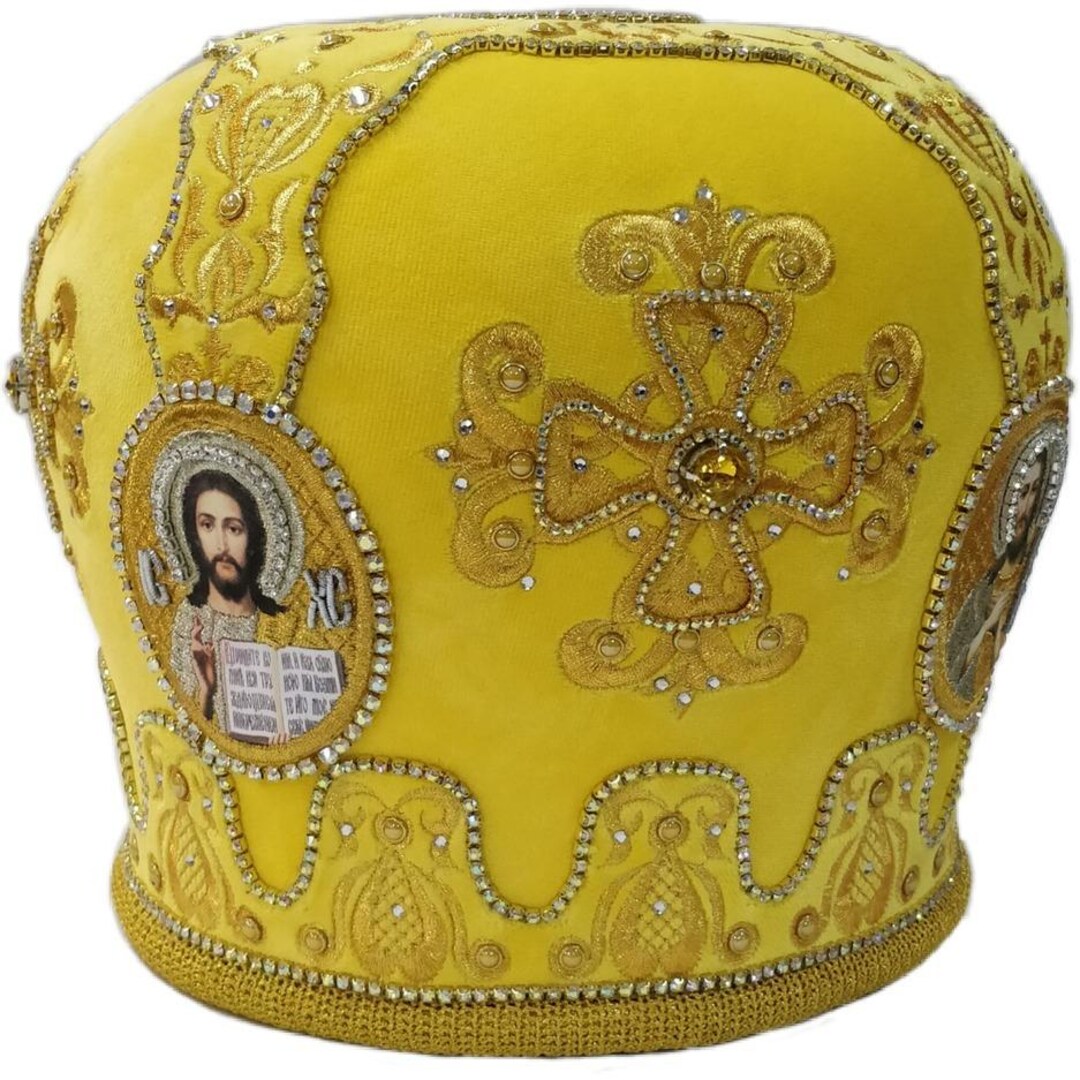 Priest Yellow-gold Miter Cross | Quality Velvet Fabric Miter ...