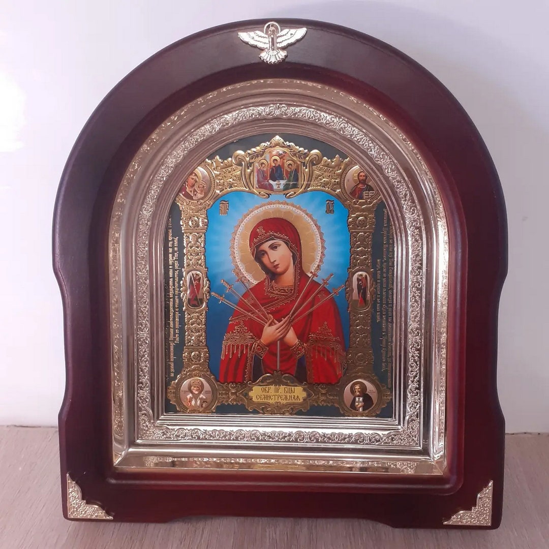 Icon 3D Effect Wooden Frame Arch Mother God Seven Arrows | Arch Wooden ...