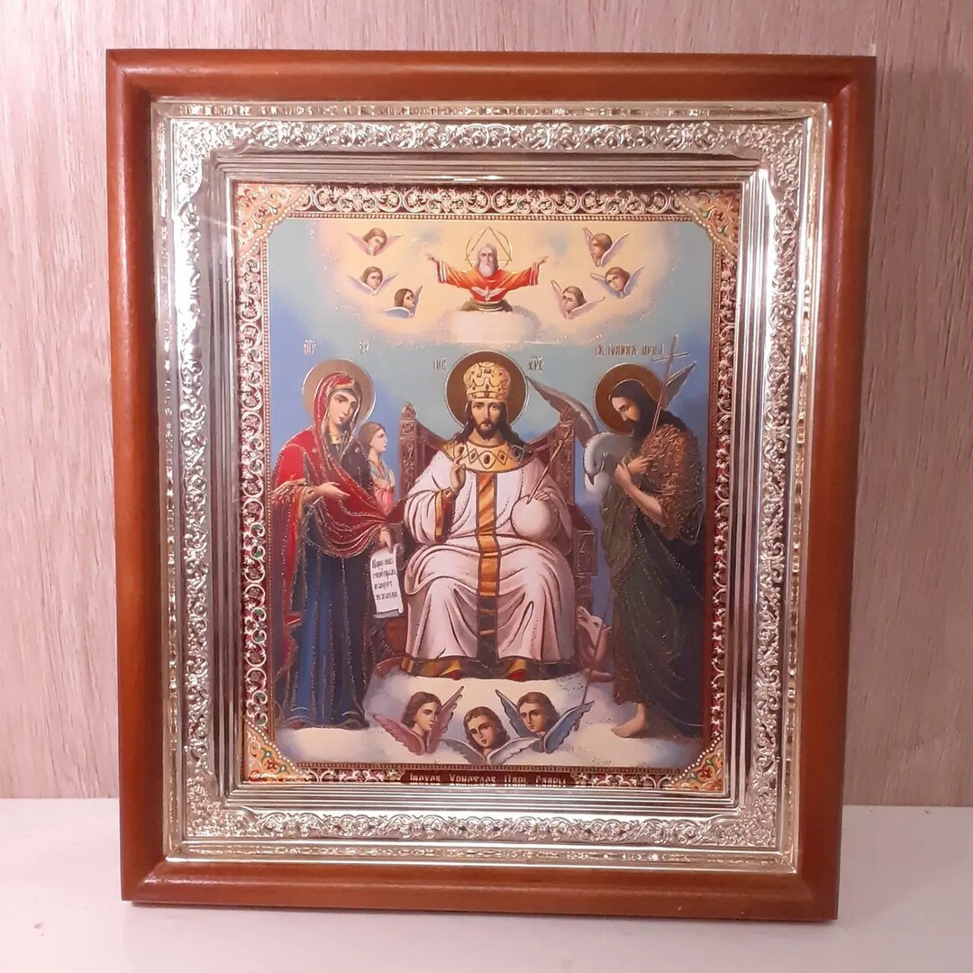 Icon in Wooden Frame Jesus Christ King Glory | Icon Under Glass With ...