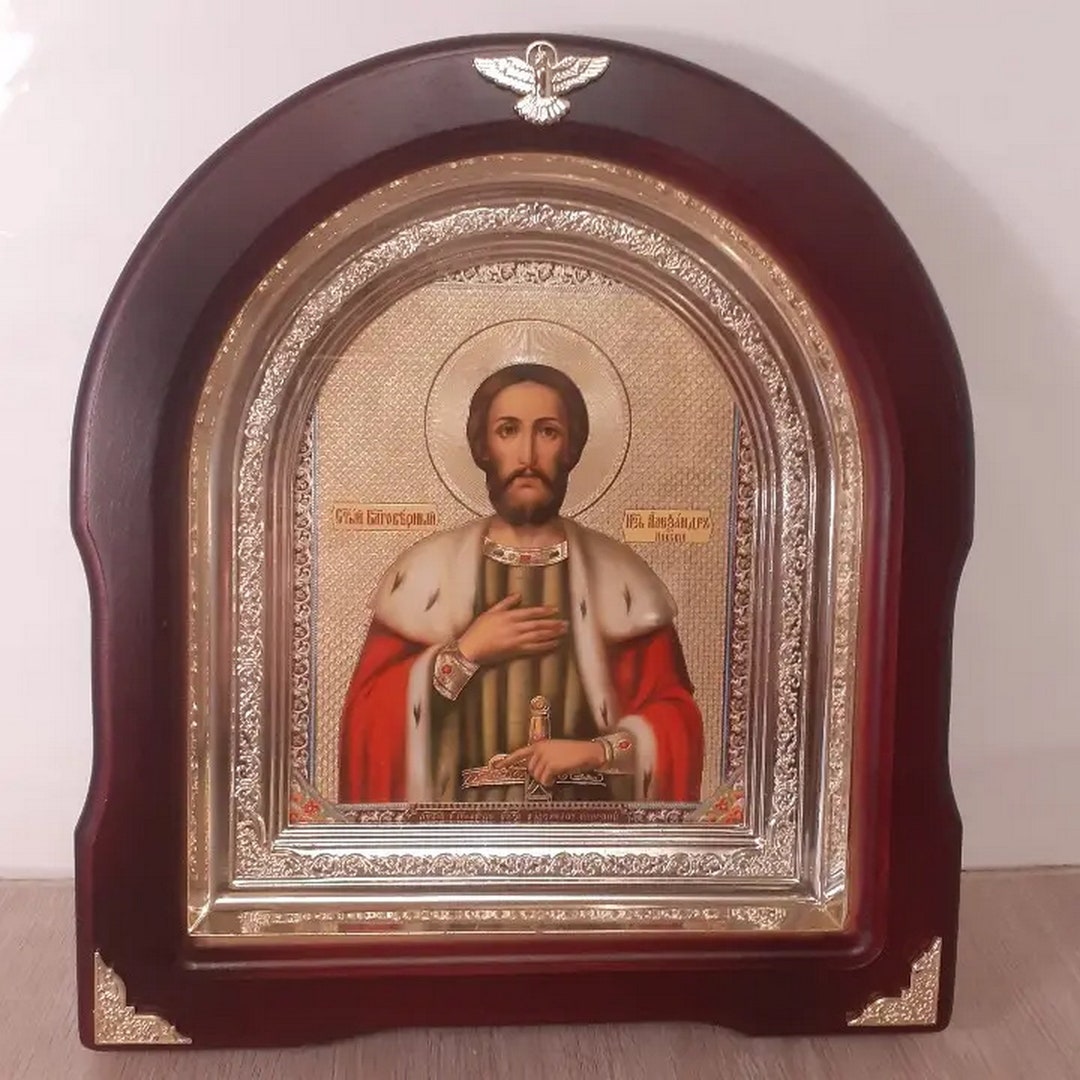 Icon Wooden Frame Arch Saint Blessed Prince Alexander Nevsky 25х27.5 Cm ...