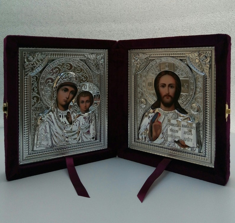 Orthodox Icon Jesus Christ and Mother of God | Icon in Velvet | Folding ...