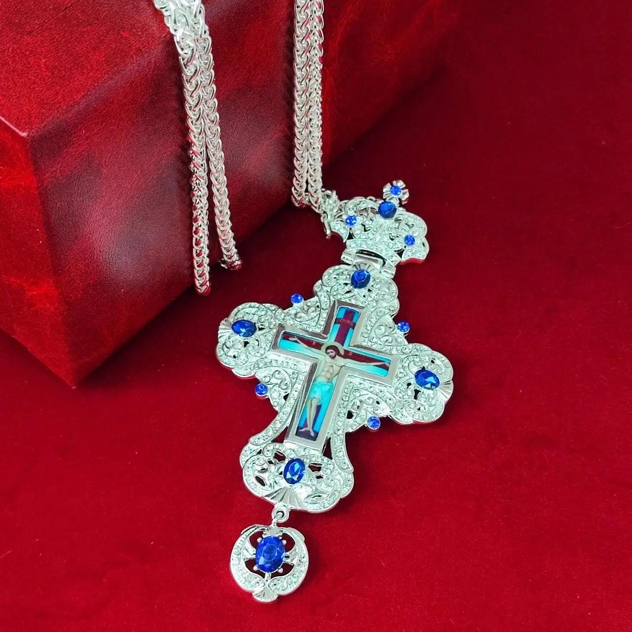 Priest Award Metal Pectoral Blue Stone Cross With Stones | Crucifixion ...