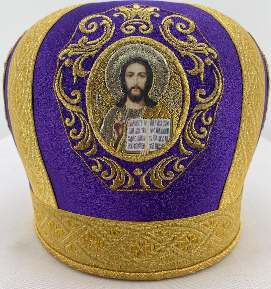 Priest Violet-yellow Color Miter | High-quality Velvet Fabric Miter ...