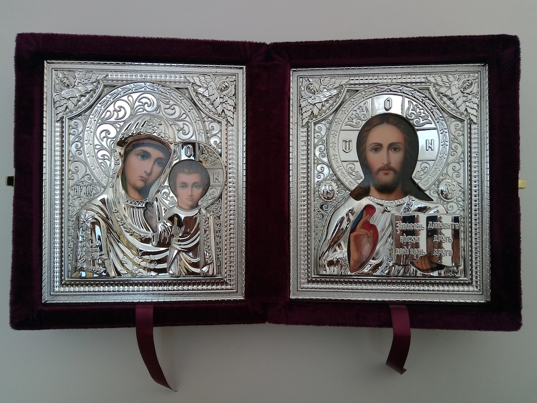 Orthodox Icon Jesus Christ and Mother of God | Icon in Velvet | Folding ...
