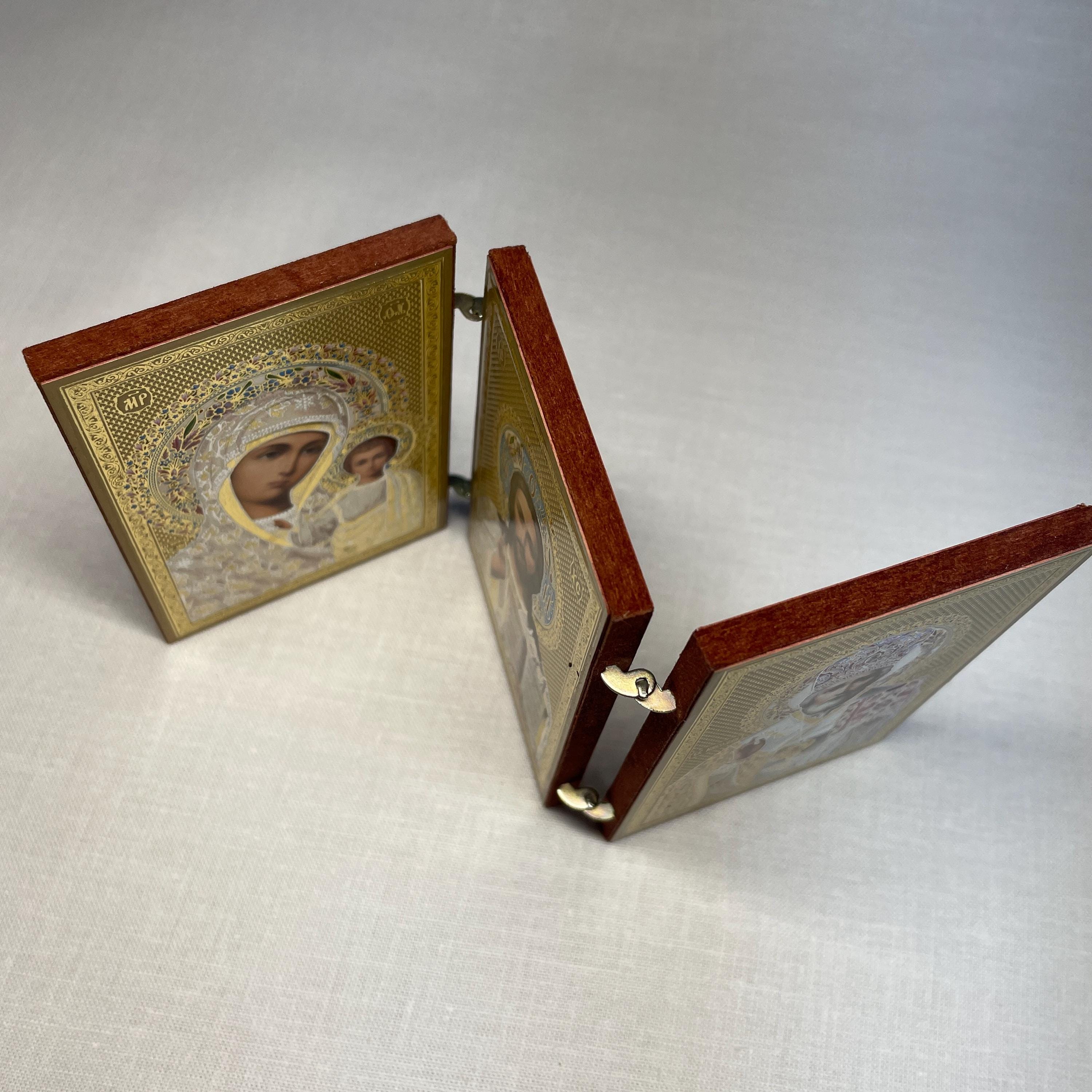 Icon Jesus Christ Mother God Saint Nicholas | Triptych Foldable Icon ...