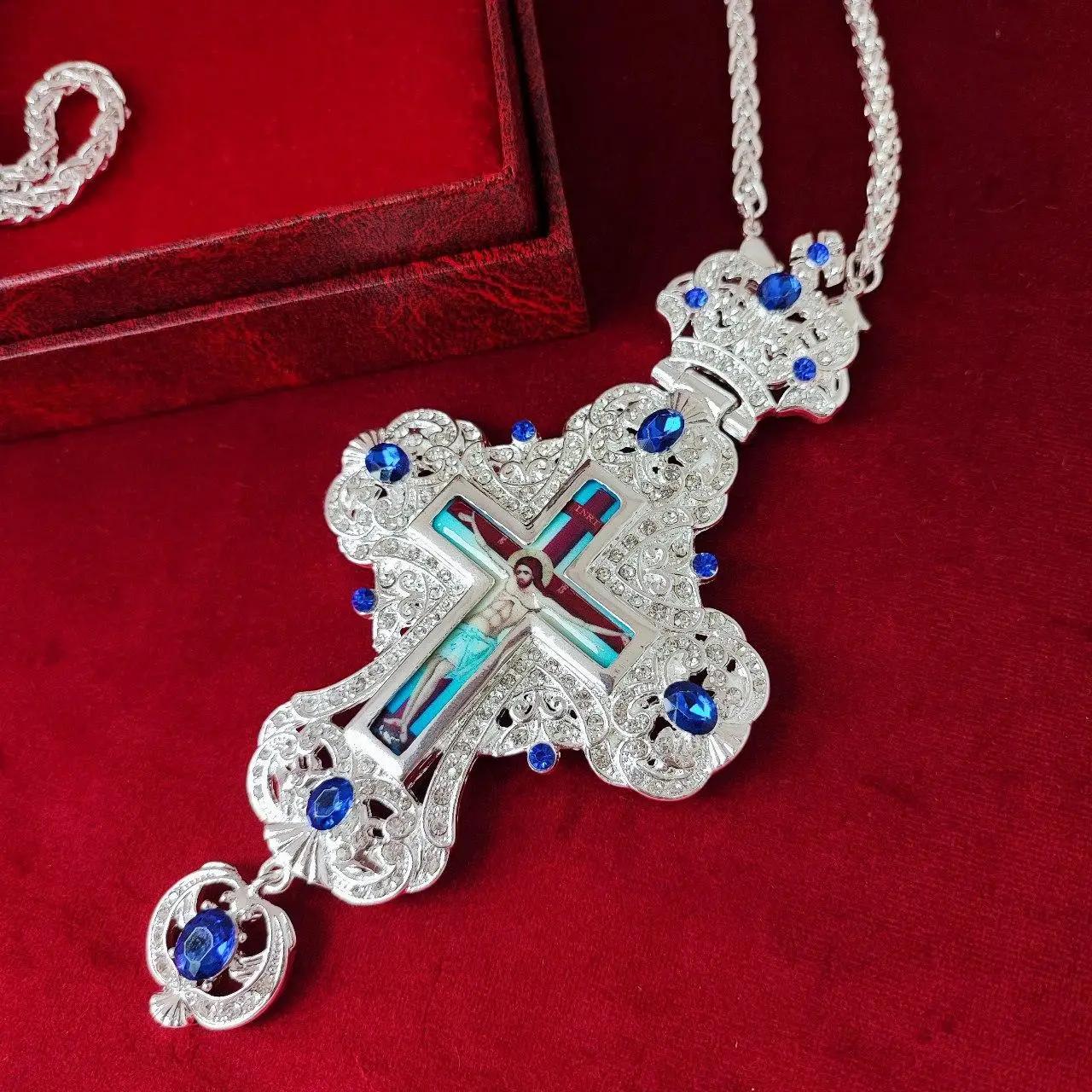 Priest Award Metal Pectoral Blue Stone Cross With Stones | Crucifixion ...