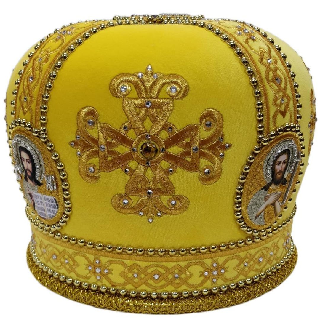Priest Yellow-gold Miter Cross | High-quality Velvet Fabric Miter ...