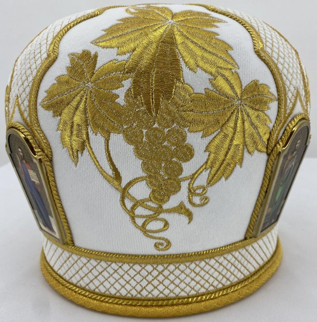 Priest White-gold Miter | High-quality Velvet Fabric Miter | Decorated ...