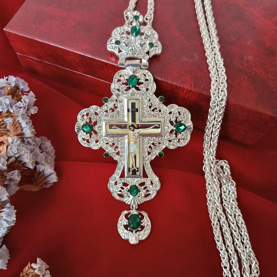 Priest Award Metal Pectoral Green Stone Cross With Stones | Crucifixion ...