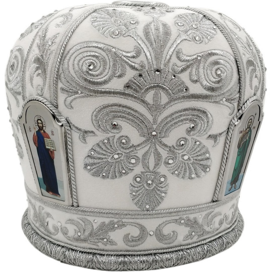 Priest White-silver Miter | High-quality Velvet Fabric Miter ...