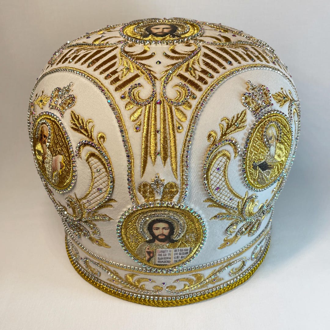 Priest White-gold Miter Crown Evangelists | Quality Velvet Miter ...