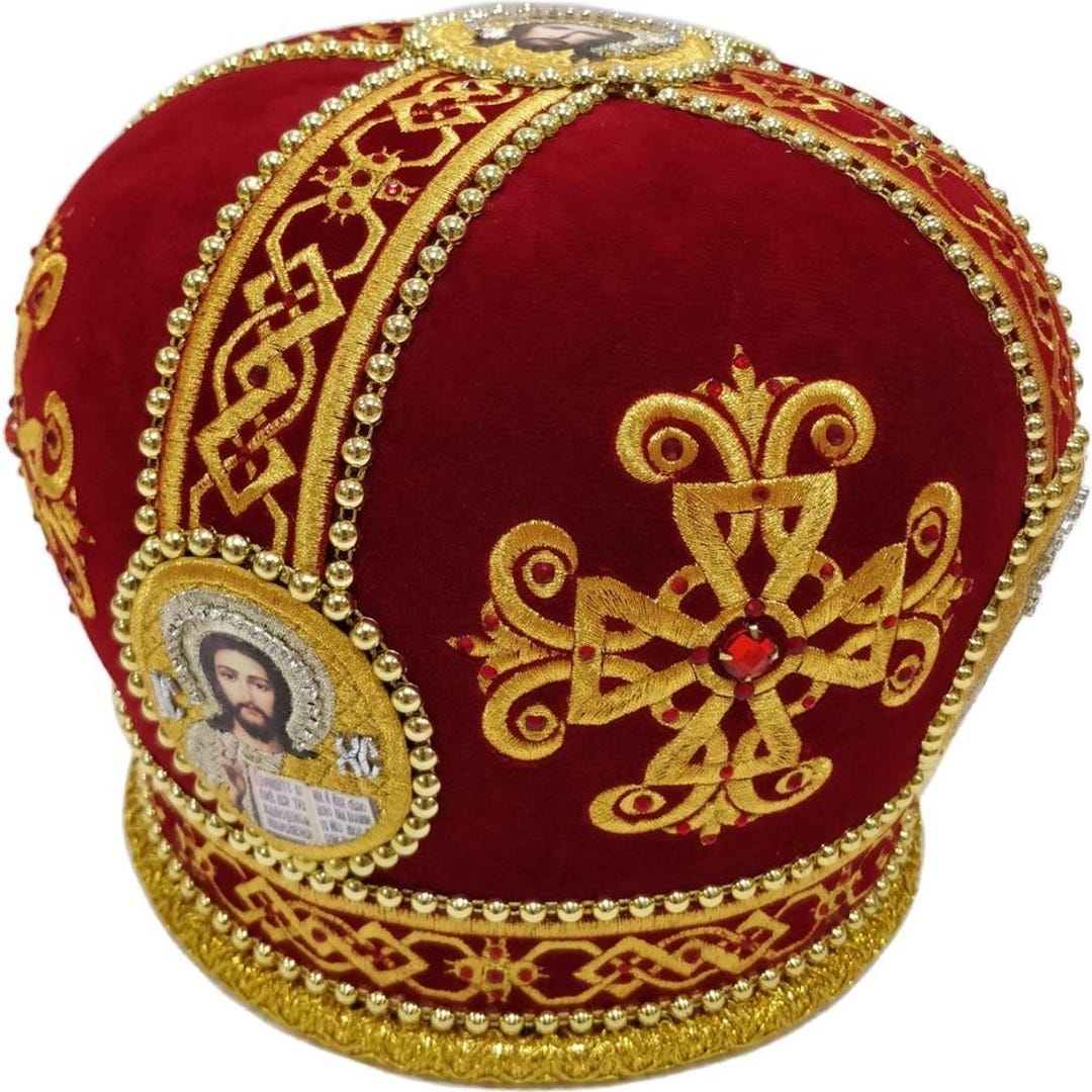 Priest Red-gold Miter Cross | Quality Velvet Fabric Miter | Decorated ...