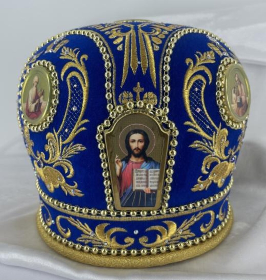 Priest Blue-gold Miter Crown Evangelists | Quality Velvet Miter ...