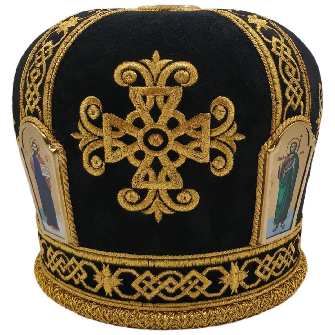Priest Black-gold Miter Cross | High-quality Velvet Fabric Miter ...