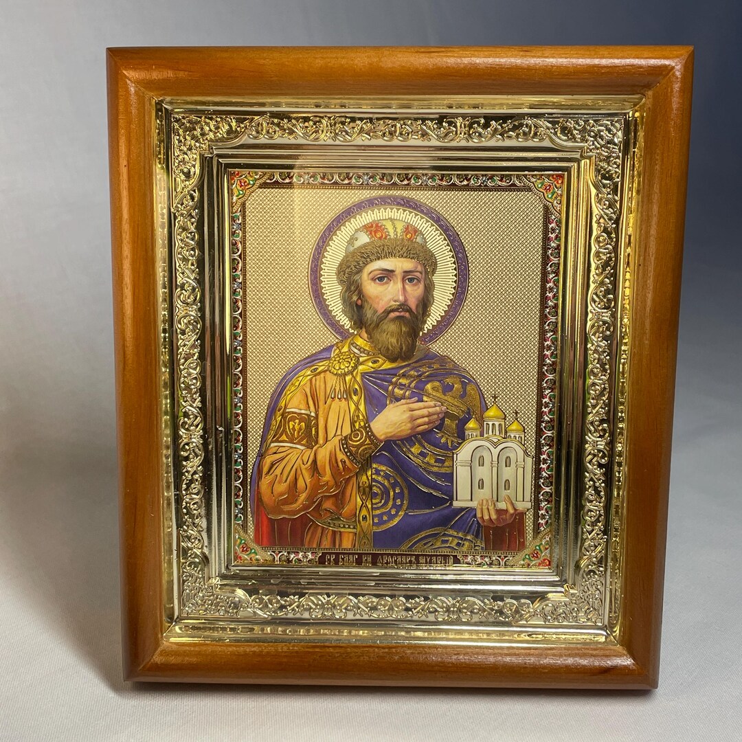 Icona in cornice di legno del Santo Beato Principe Yaroslav il Saggio ...