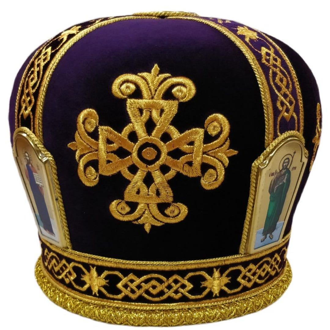 Priest Violet-gold Miter Cross | High-quality Velvet Fabric Miter ...