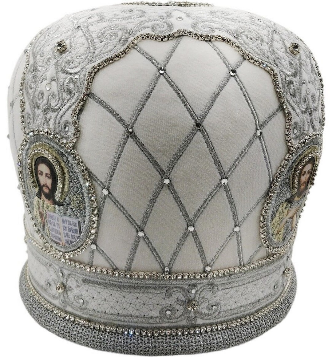 Priest White-silver Miter | High-quality Velvet Fabric Miter ...