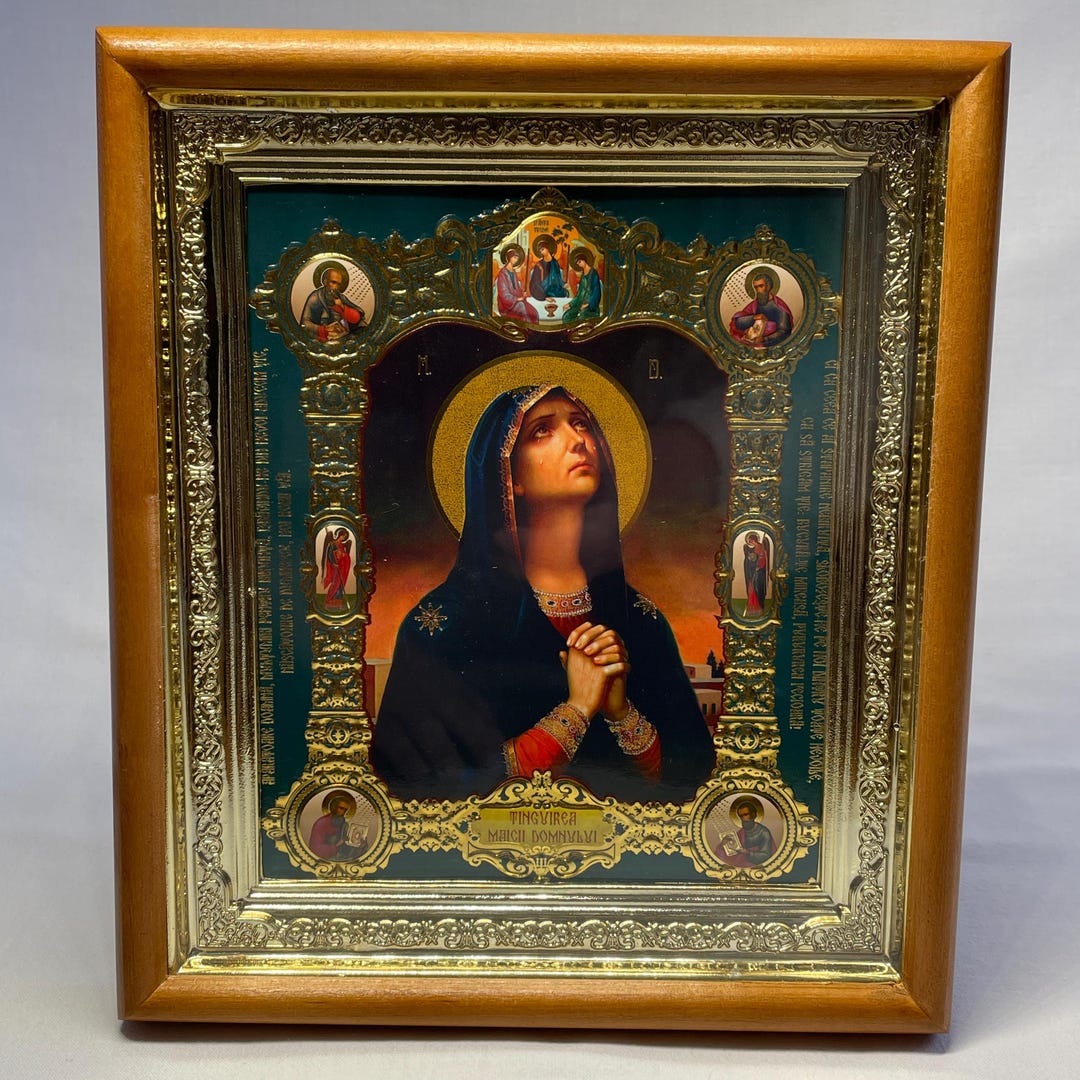 Icon 3D Effect in Wooden Frame Mother God Weeping | Icon Under Glass ...