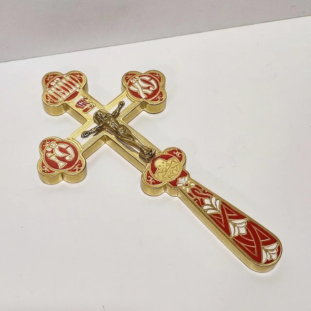 Metal Brass With Enamel Cross in Hand Priest | Church Cross | Orthodox ...