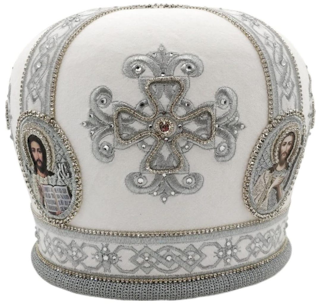 Priest White-silver Miter Cross | Quality Velvet Fabric Miter ...