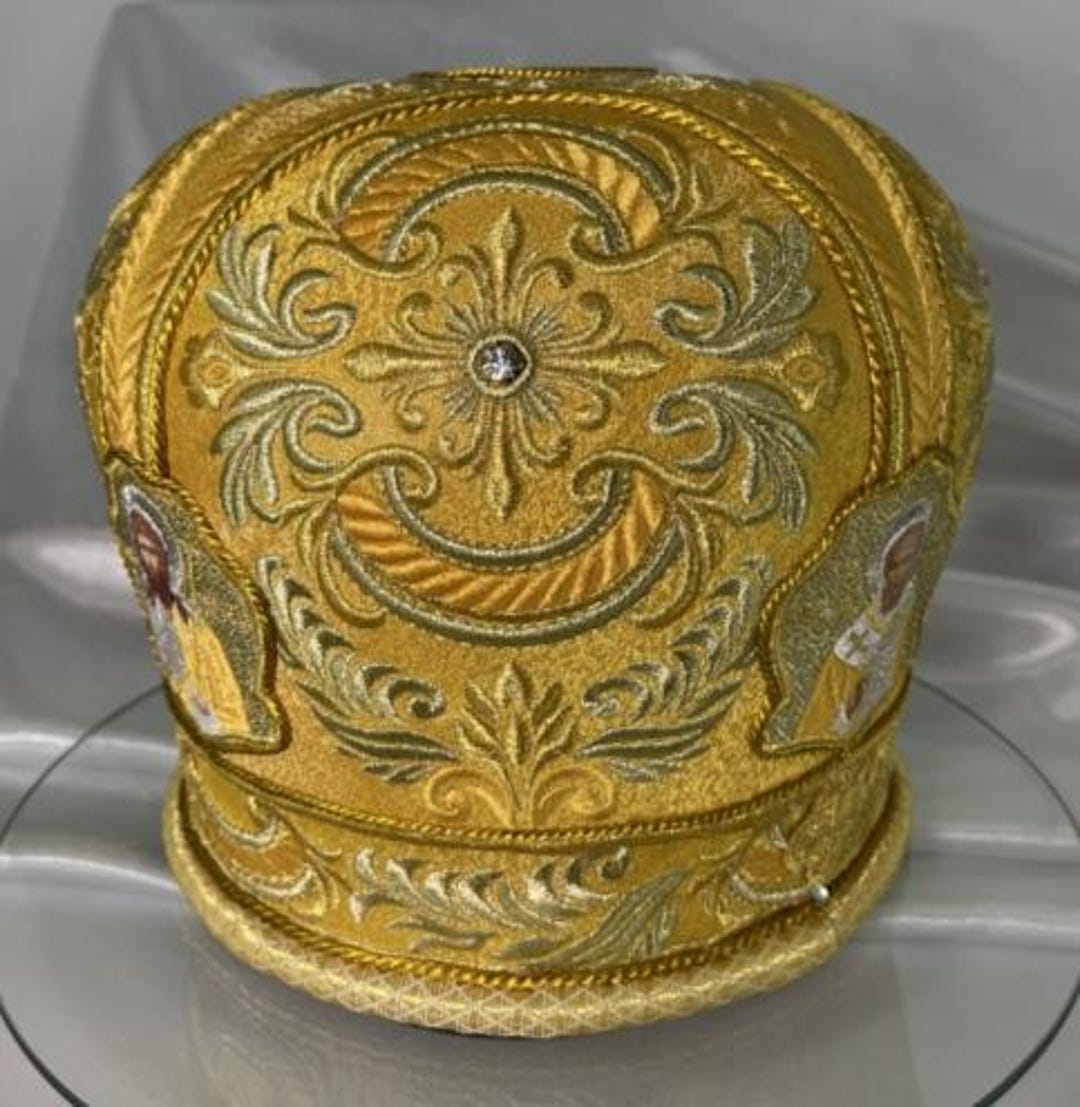 Priest Yellow-gold Color Miter | High-quality Velvet Fabric Miter ...
