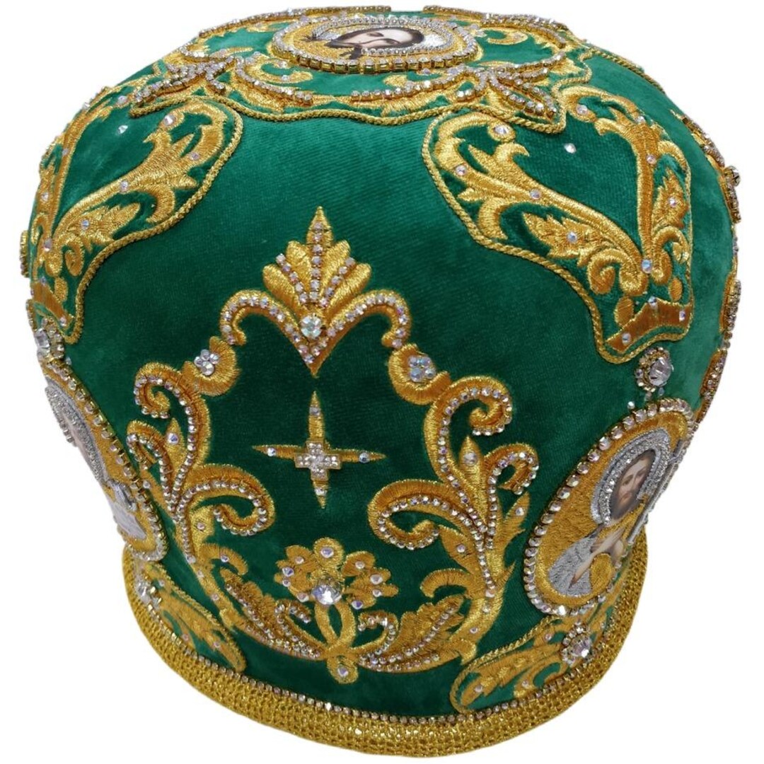 Priest Green-gold Miter Star | Quality Velvet Miter | Decorated ...