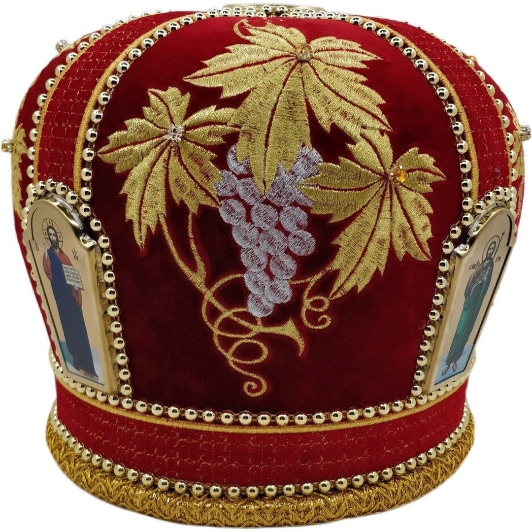 Priest Gold-red Miter | High-quality Velvet Fabric Miter | Decorated ...
