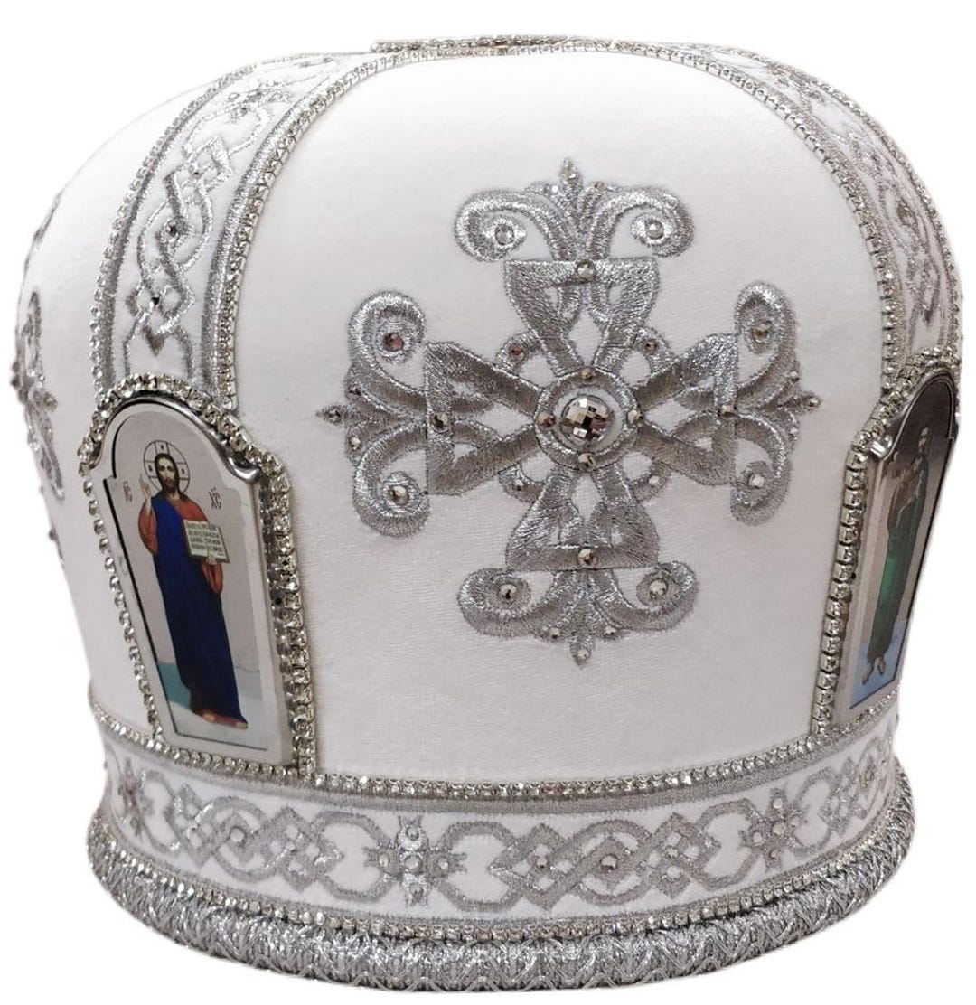 Priest White-silver Miter Cross | Quality Velvet Fabric Miter ...