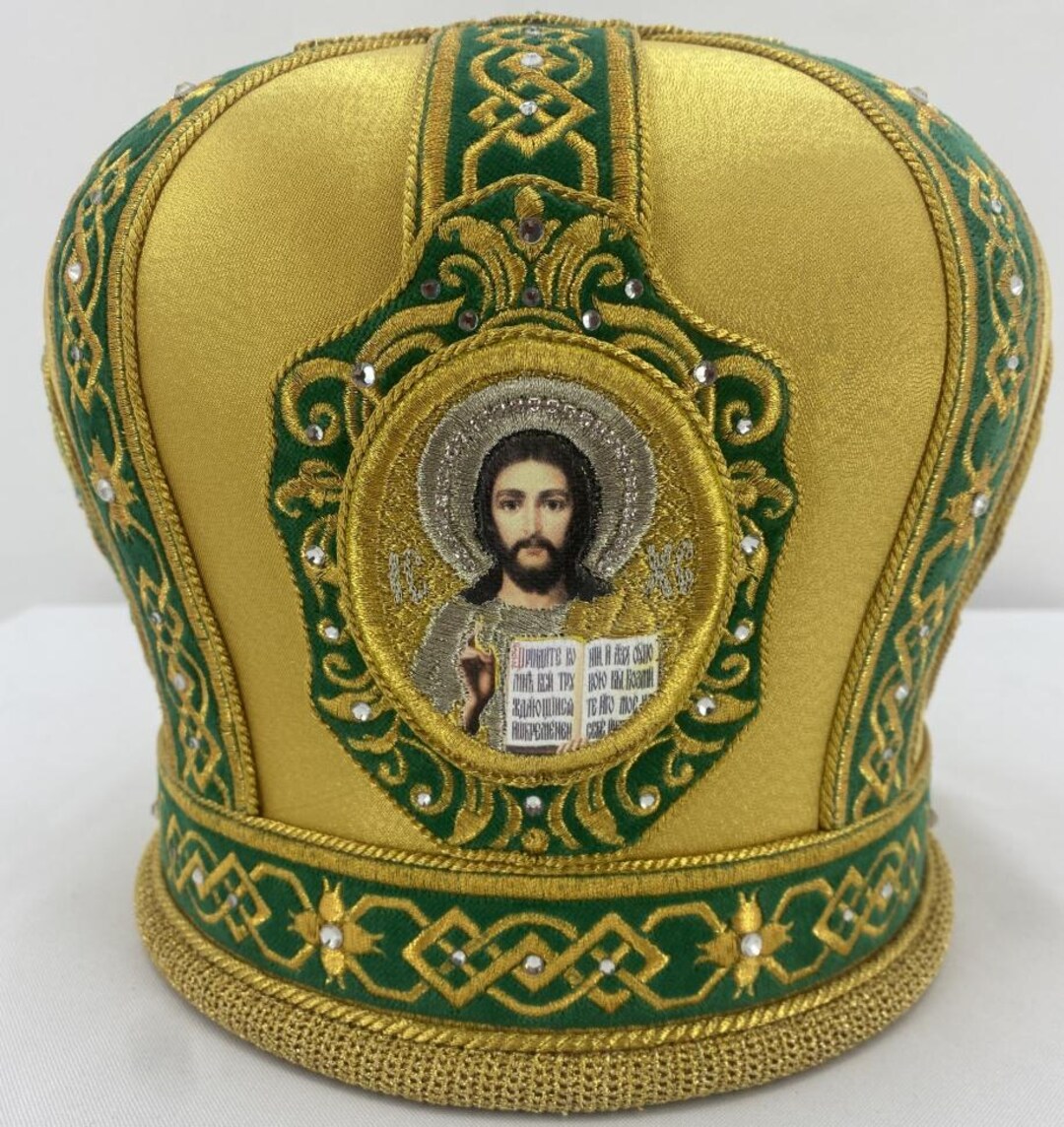 Priest Yellow-green Color Miter | High-quality Velvet Fabric Miter ...